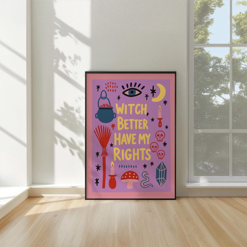 Feminist Witch Protest Poster, Hand Drawn Art Coven Wall Decor - Etsy