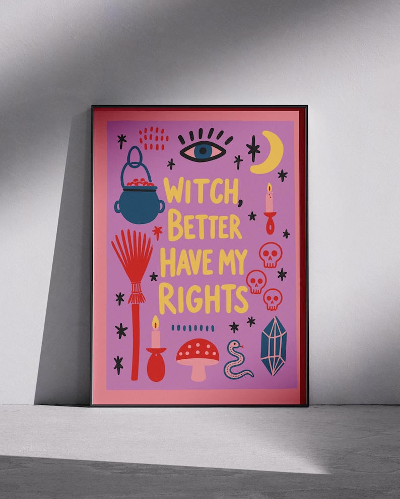 Feminist Witch Protest Poster, Hand Drawn Art Coven Wall Decor - Etsy