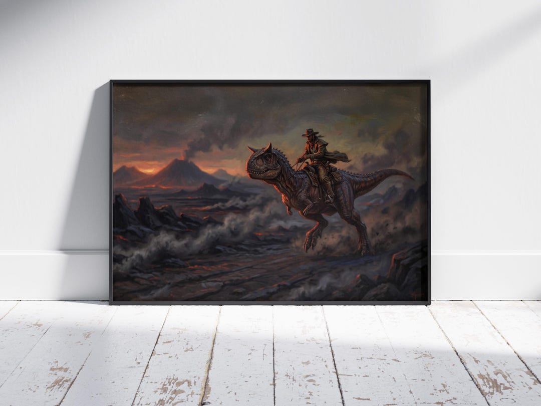 Dinosaur Cowboy Art Print | T-rex Rider Poster | Kids Room Funny ...