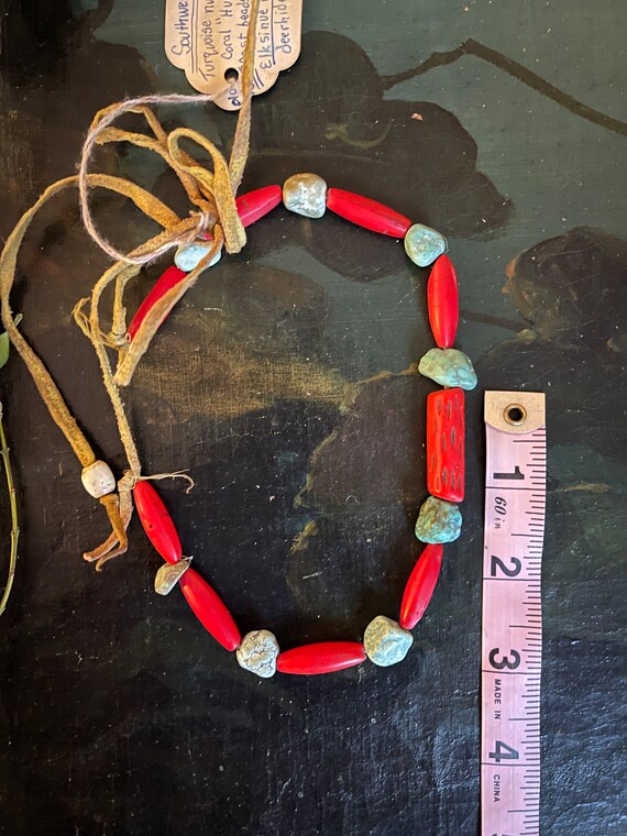 Old Red Glass Hubbell Trading Bead & Turquoise Nugget… - Gem