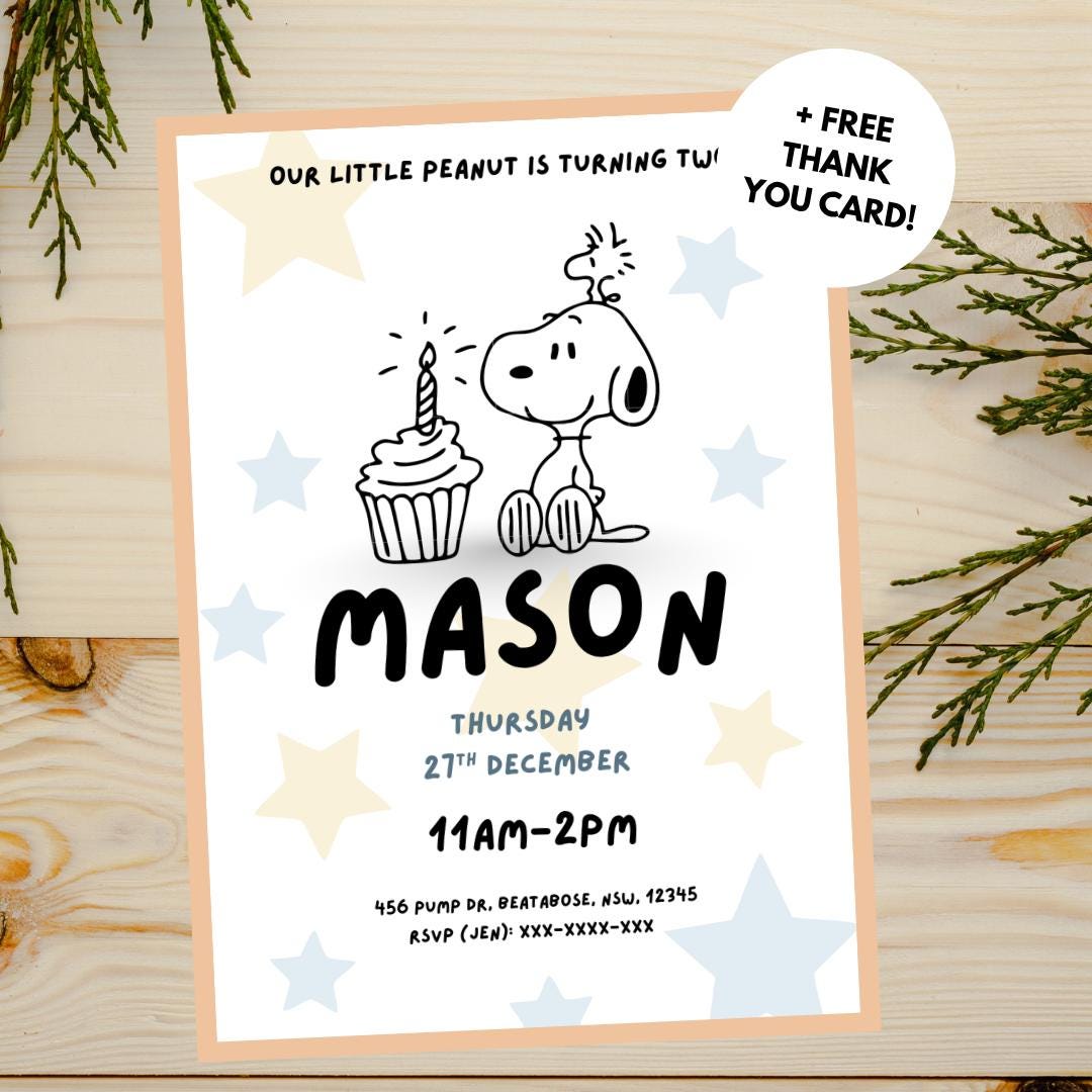 Snoopy Birthday Invitation: Editable Canva Template (5x7", PDF ...