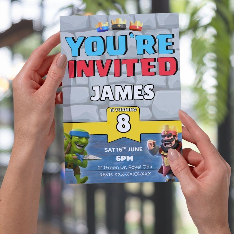 Clash Royale Birthday Invitation: Gaming Theme, Editable Canva Template ...
