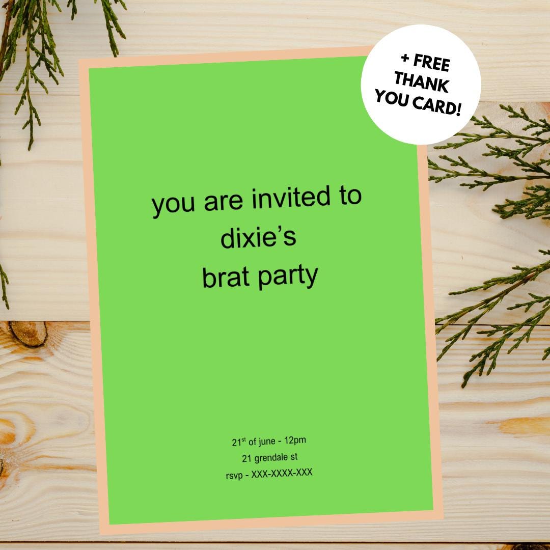 Brat Party Invitation: Editable Canva Template (5x7", PDF) (music) - Etsy