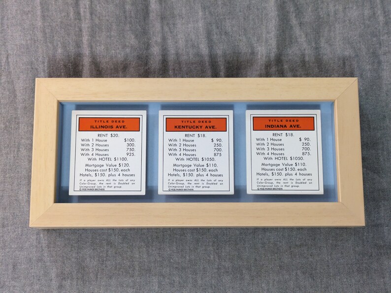 Monopoly Property Card Shadowbox: Illinois, Kentucky, Indiana Avenues ...