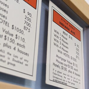 Monopoly Property Card Shadowbox: Illinois, Kentucky, Indiana Avenues ...