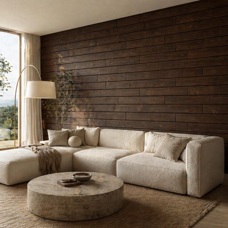 Handcrafted Cedar Wood Wall Panels | Walnut Brown Shou Sugi Ban, Tongue ...