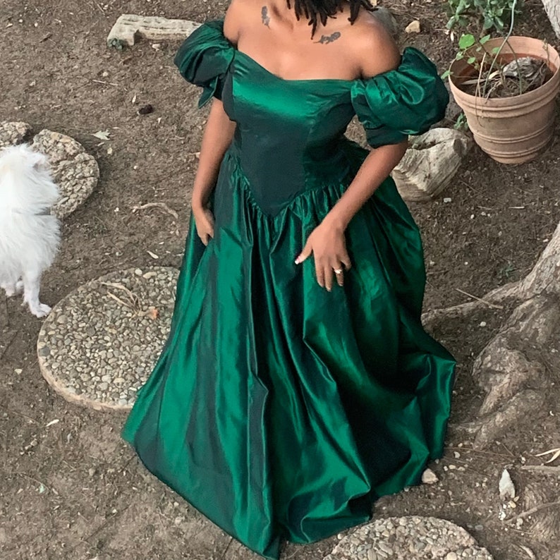 Vintage 80s Emerald Green Taffeta Puffy Sleeved Bridesmaid - Etsy