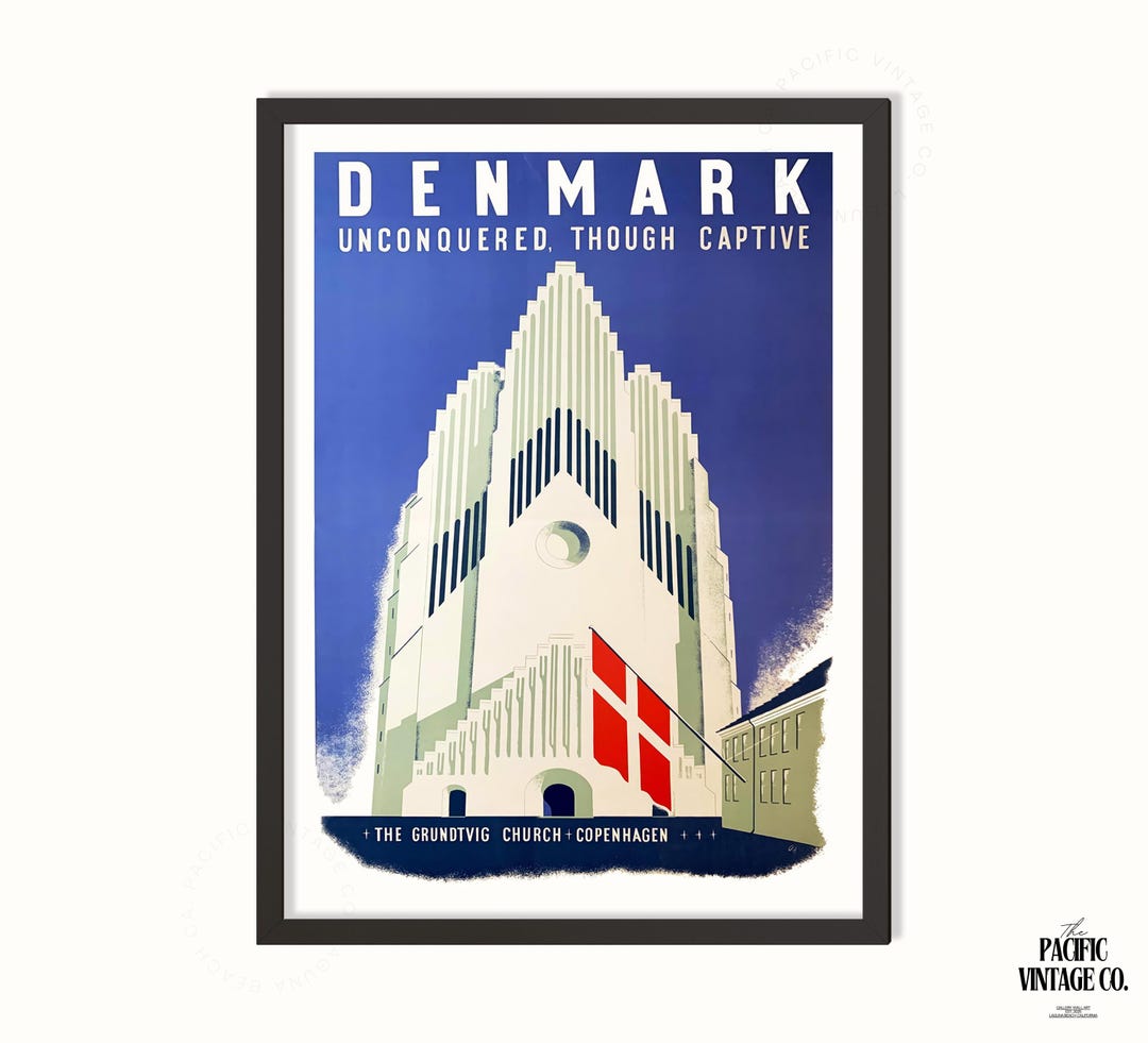 Denmark Vintage Travel Poster – Copenhagen Grundtvig Church Art Print ...