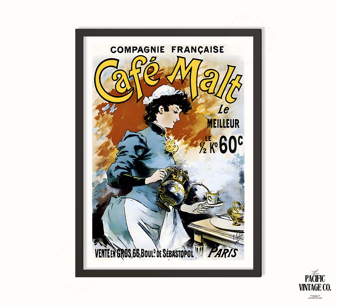 Café Malt Paris Poster – Vintage French Coffee Advertisement, Belle ...