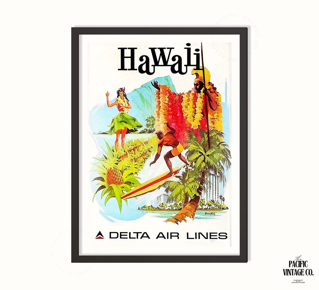 Vintage Hawaii Travel Poster | Retro Island Surf and Hula Art ...