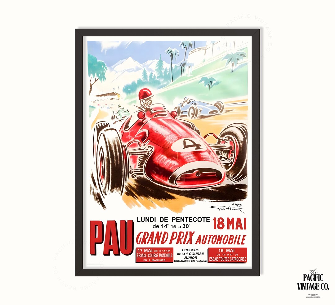 Vintage Pau Grand Prix Poster – Classic French Racing Art Print, Retro ...