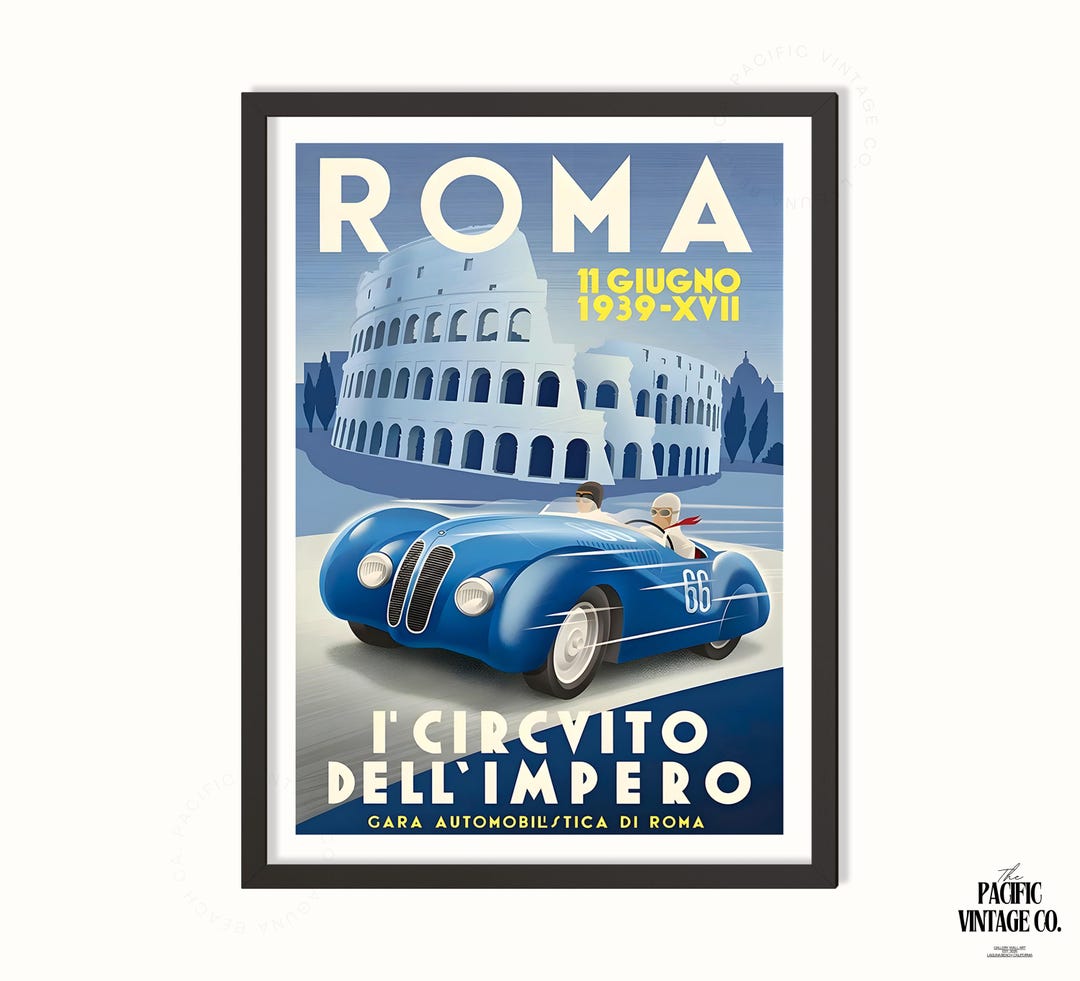 Vintage Rome Grand Prix Poster – Classic Italian Racing Art Print ...