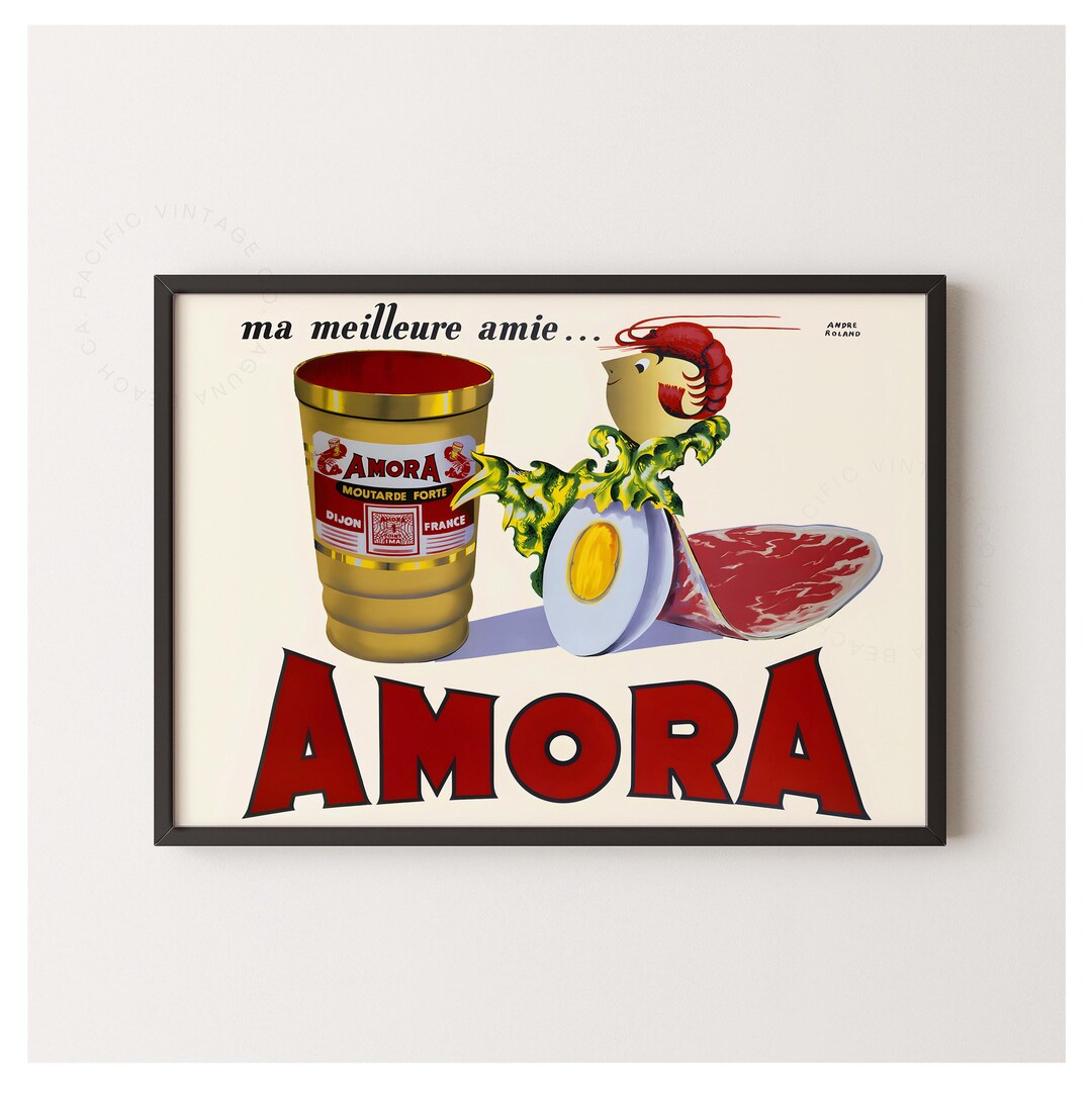 Amora Dijon Mustard Poster by Hervé Morvan, Vintage French Kitchen Art ...