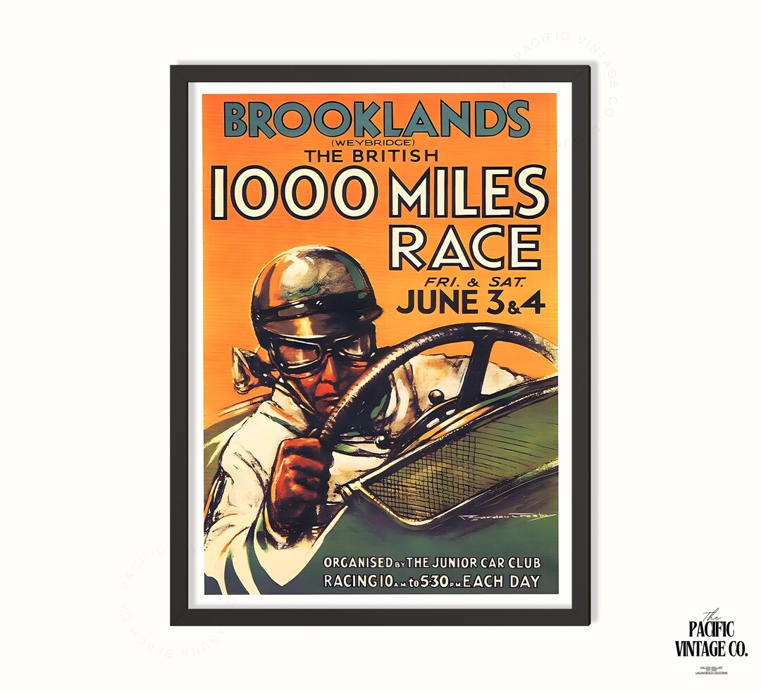 Vintage Brooklands 1000 Miles Poster – British Racing Art Print Retro ...