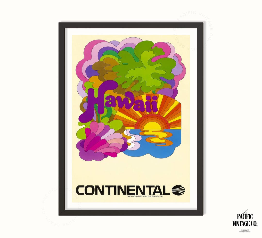 Retro Hawaii Travel Poster | Psychedelic Island Sunset Art | Colorful ...