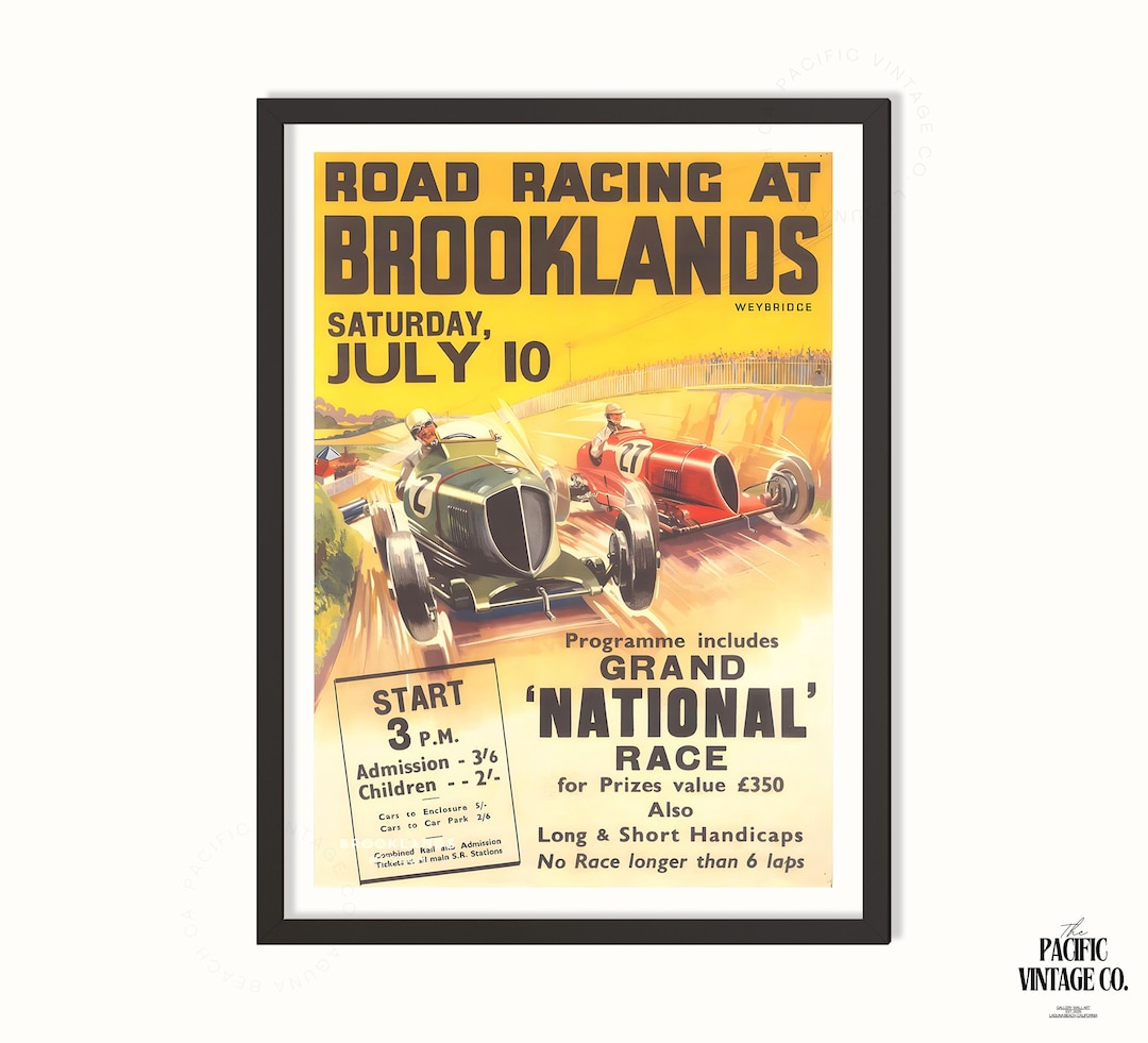Vintage Brooklands Racing Poster – Grand National Race Art Print Retro ...