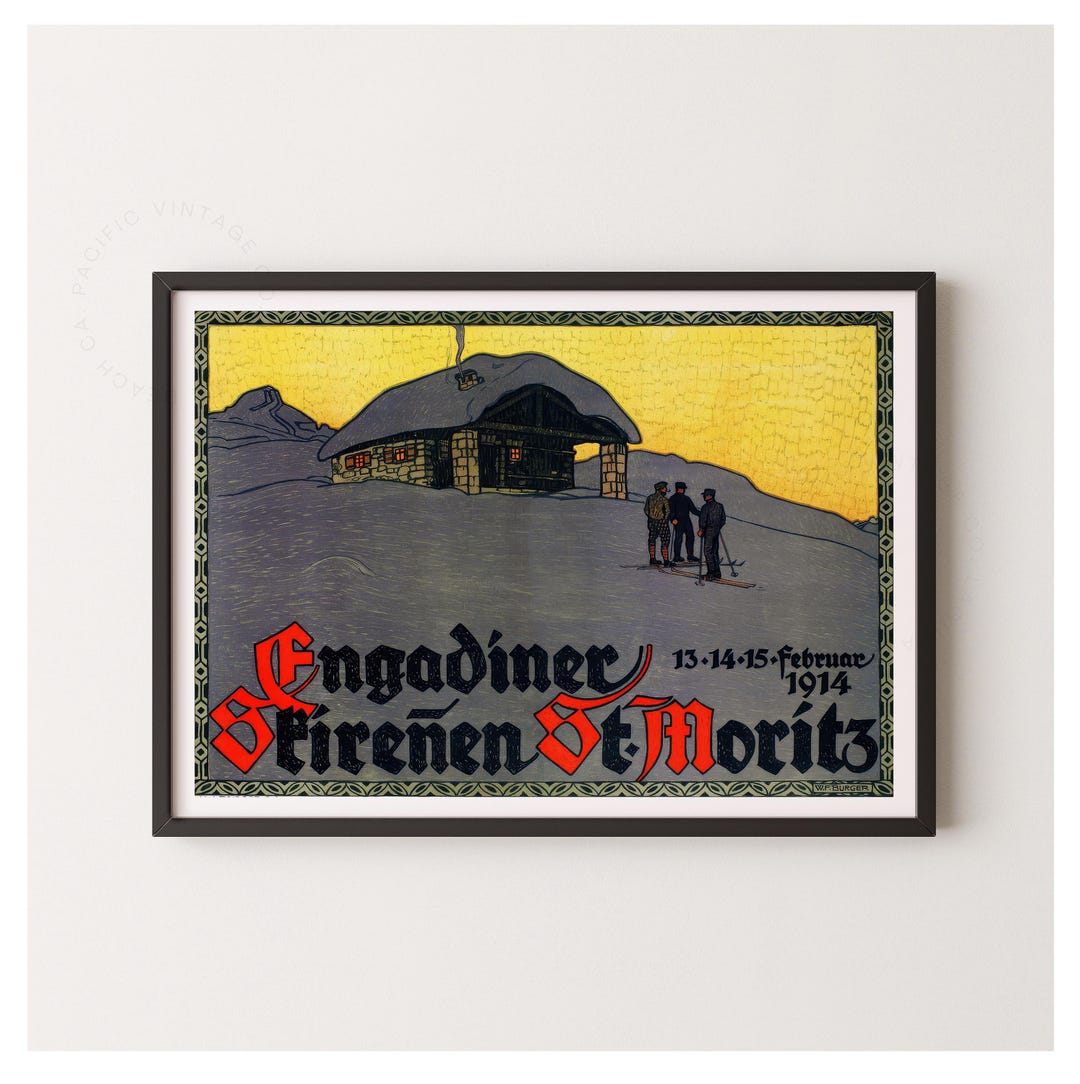 Vintage St. Moritz Ski Poster – Classic Engadine Winter Art Print ...