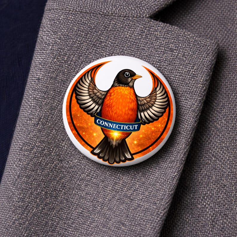 Connecticut Pin Button, American Robin Rebel Alliance Star Bird Badge ...