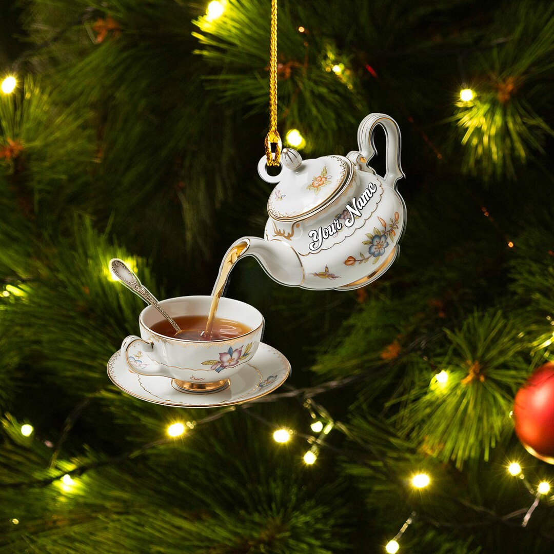 Personalized Teacup Christmas Ornament, 2D Flat Custom Name Tea Cup and ...