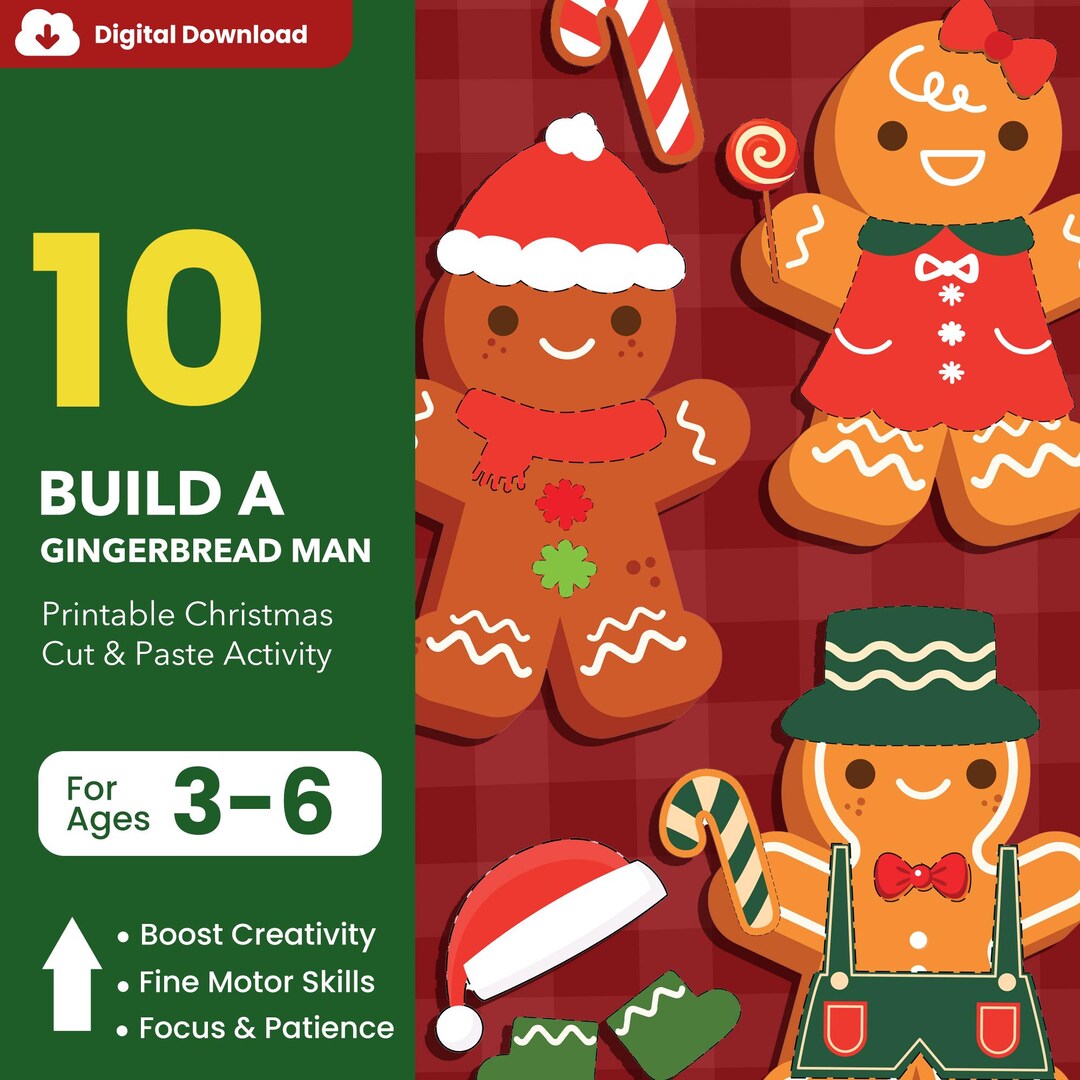 Christmas Cut and Paste Activity: Gingerbread Man Craft (PDF Digital ...
