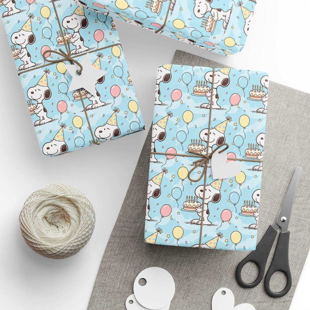 Snoopy Party Pattern Wrapping Papers | Cartoon Dog Birthday Balloons - Etsy