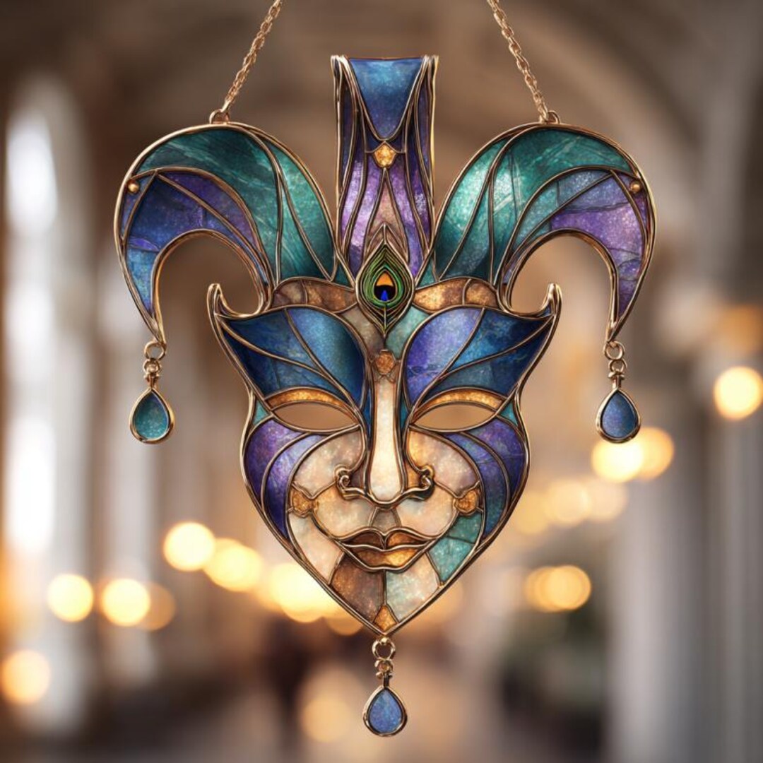 Jester Mask Acrylic Suncatcher, Gothic Masquerade Window Hanging ...