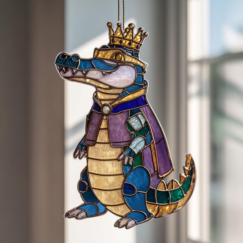 Mardi Gras Royal Crocodile Acrylic Suncatcher, Stained Glass Style ...