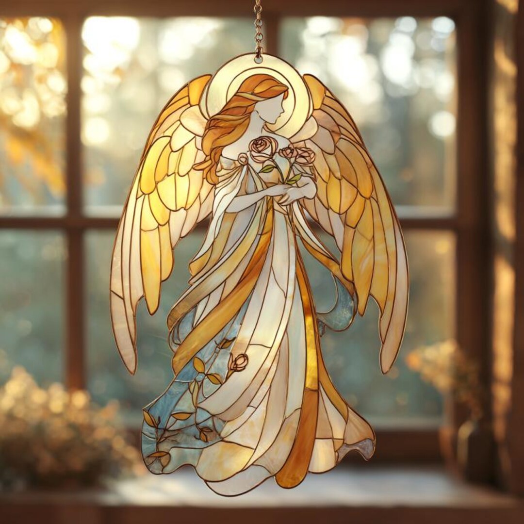Angel Acrylic Suncatcher, Guardian Angel Window Hanging, Stained Glass ...