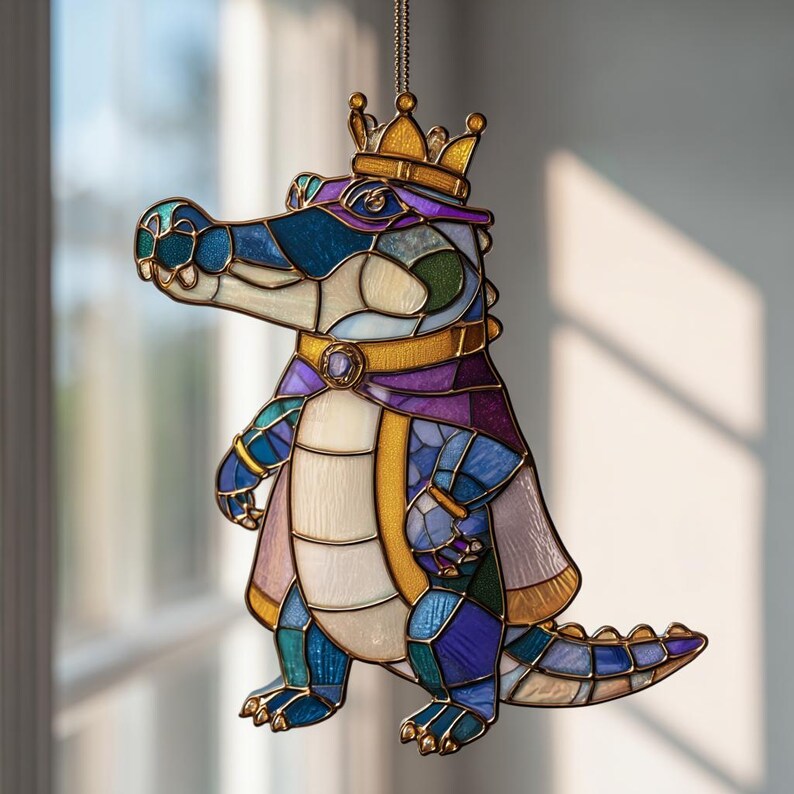 Mardi Gras Royal Crocodile Acrylic Suncatcher, Stained Glass Style ...