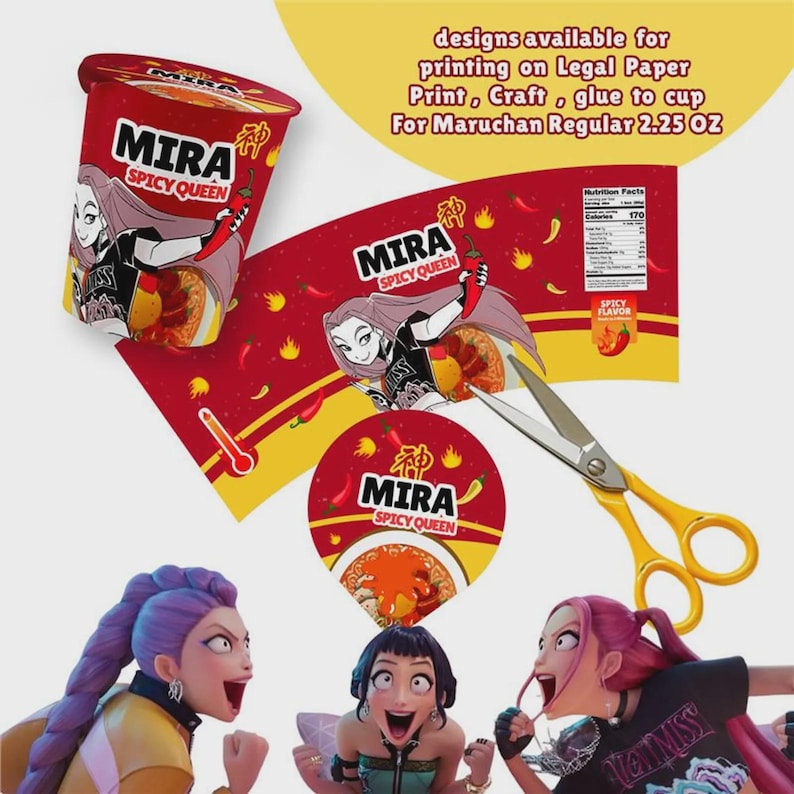 3 Kpop Demon Hunters Ramen Noodle Labels, Mira Rumi Zoey Cup Noodle ...