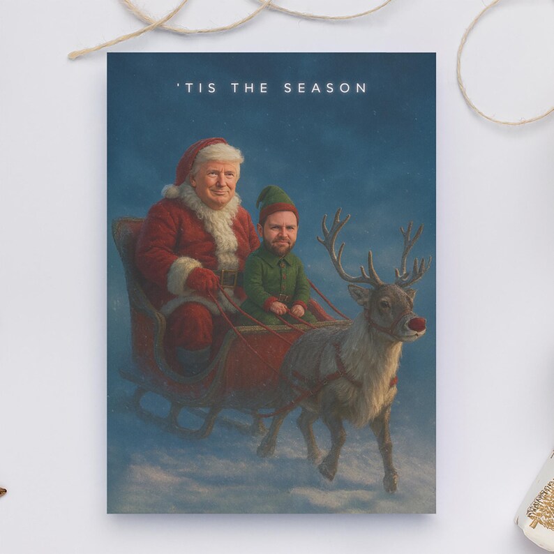Funny Political Christmas Card - Trump Santa, Vance Elf (5x7 With ...