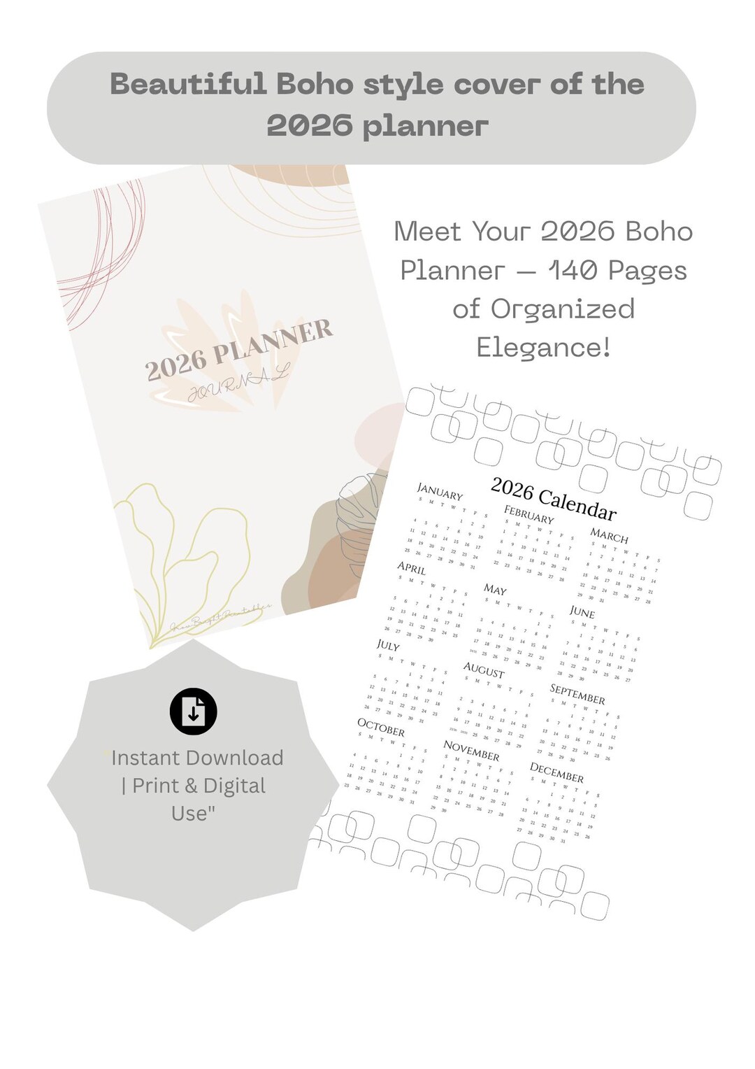 2026 Boho Chic Digital Planner | 140 Pages Monthly, Weekly & Daily ...