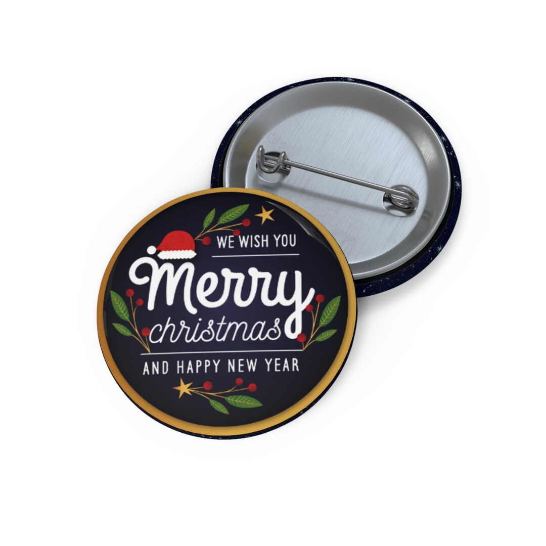 Merry Christmas Pin Button | Holiday Badge, Santa Hat Design - Etsy