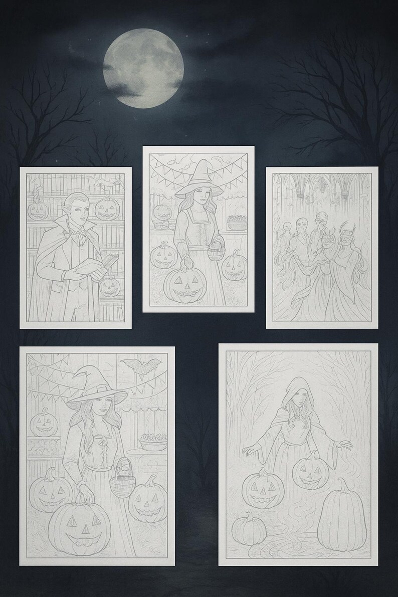Enchanted Halloween Nights – 10 Fantasy Realism Coloring Pages ...