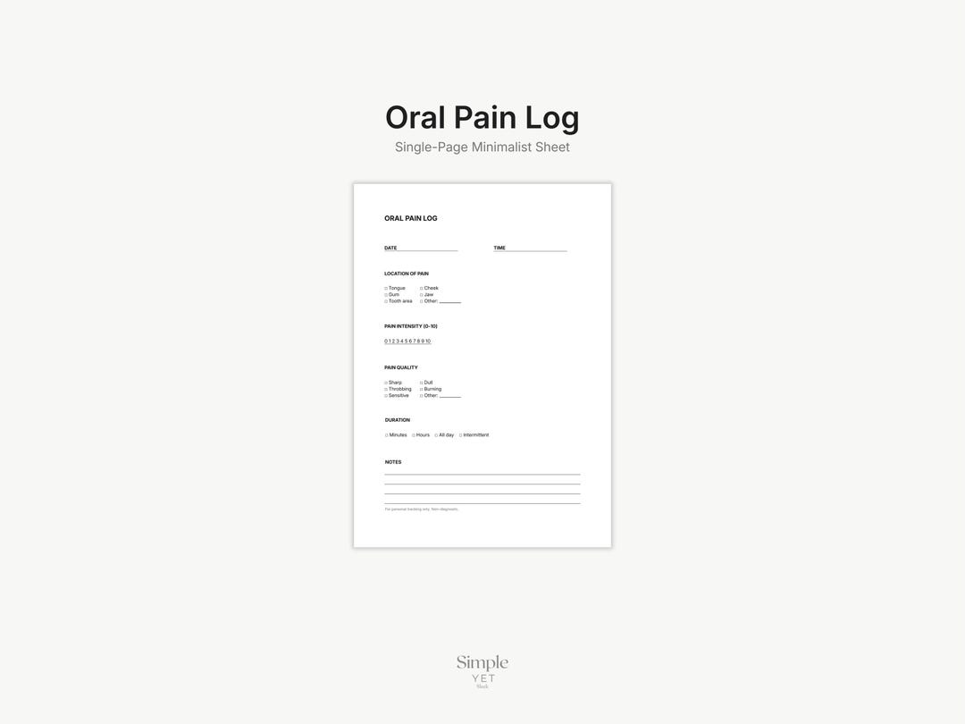 Oral Pain Log | Symptom Tracker Printable (PDF) - Etsy