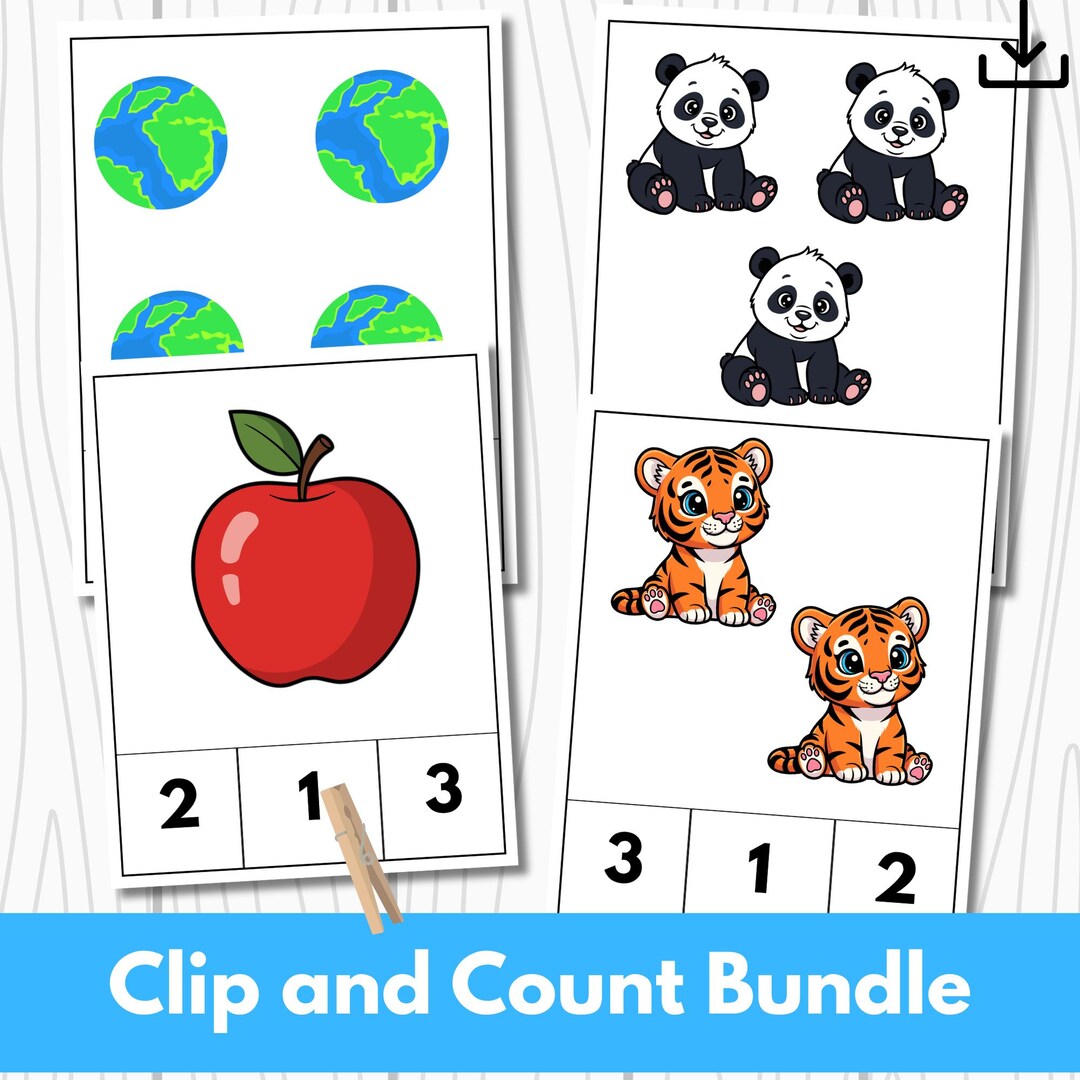 Clip and Count Bundle | Preschool Math Worksheets | Animals Fruit Space ...