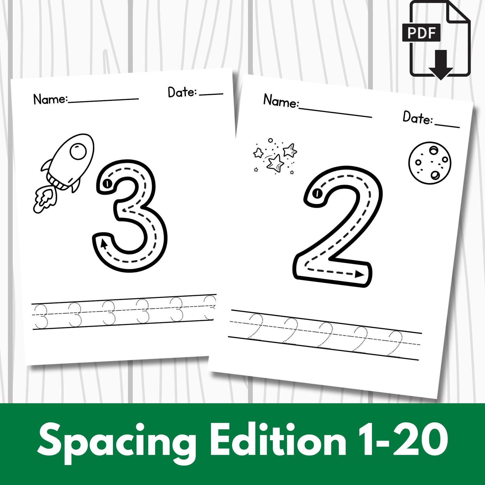 Number Tracing 1–20 Worksheets | Space Theme Preschool Math | Trace ...