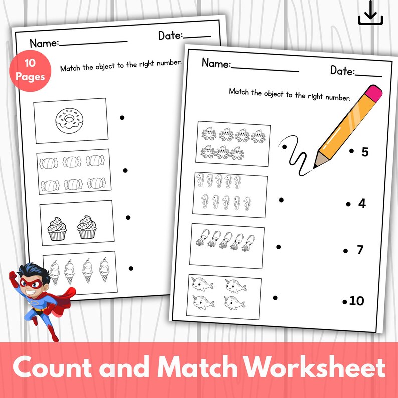 Count and Match Worksheets | Numbers 1–10 Dot Matching | Preschool Math ...