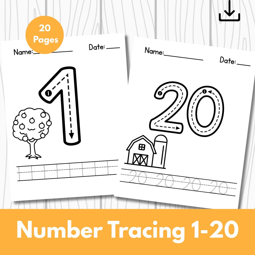 Number Tracing 1–20 Worksheets | Farm Theme Preschool Math | Trace ...