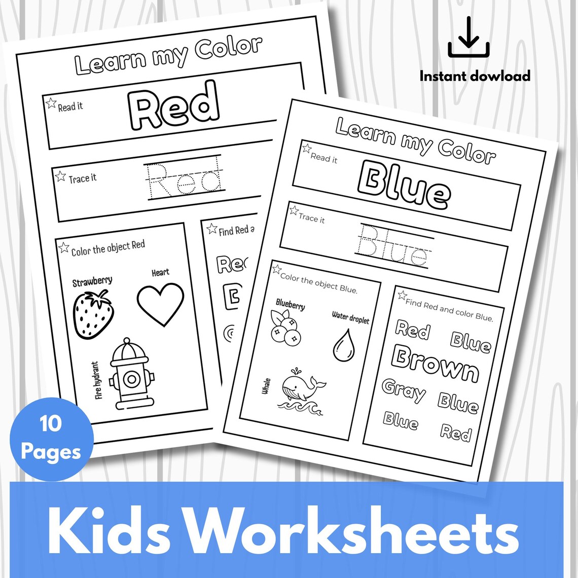 Color Learning Worksheets for Kids | 10 Page Preschool Color ...