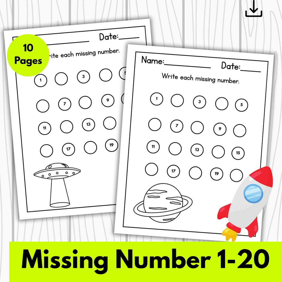 Missing Number Worksheets 1–20 | Space Theme Math Worksheets | Write ...
