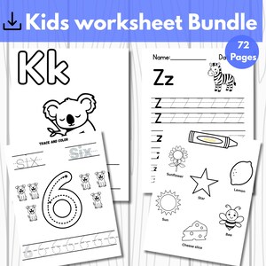 Kids Worksheet Bundle | 72 Pages Preschool Learning Pack | Alphabet ...