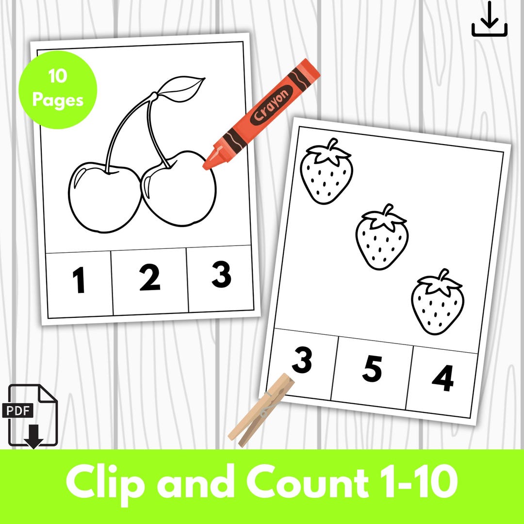 Clip and Count Fruit Worksheets 1–10 | Preschool Counting Math Activity ...