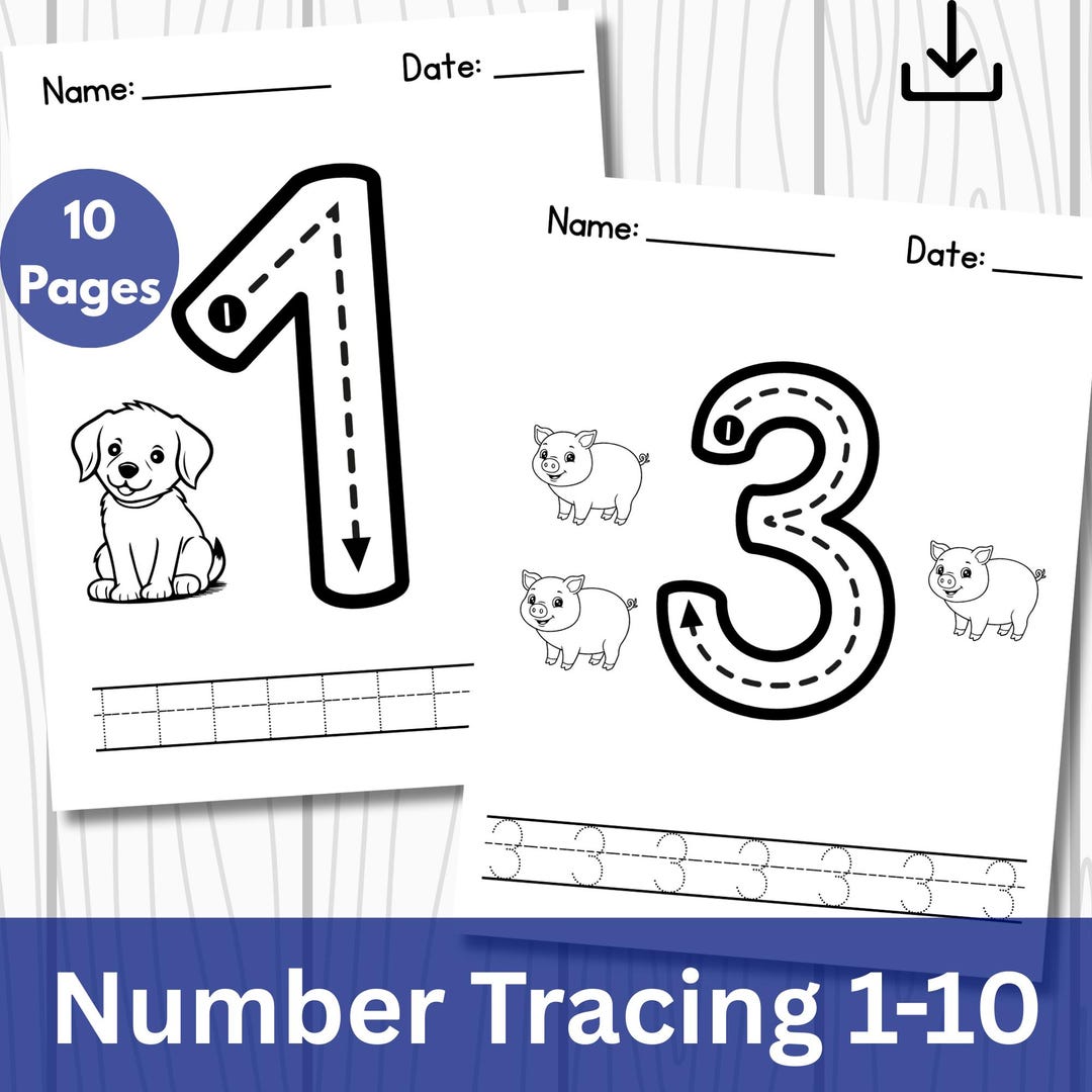 Number Tracing 1–10 Worksheets for Preschool | Trace Numbers Practice ...