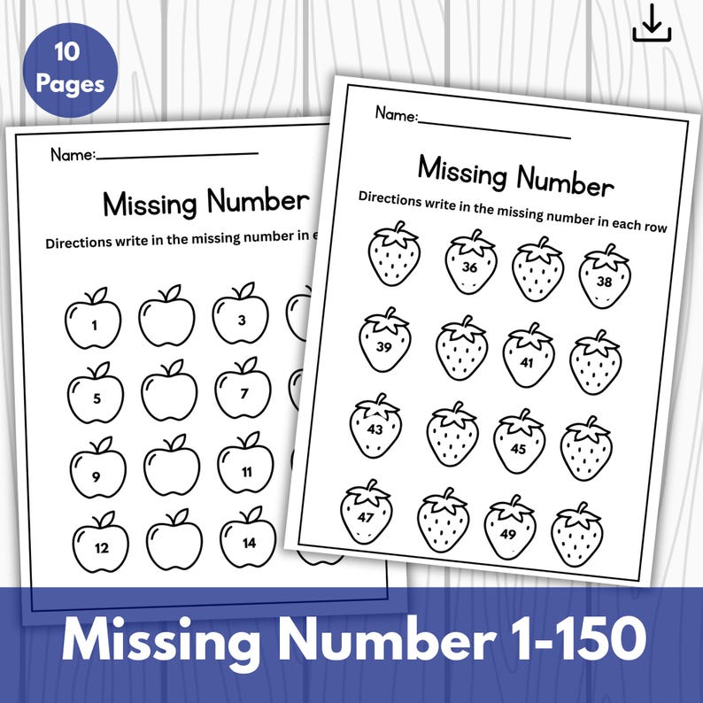 Missing Numbers 1–150 Worksheet | Number Order Practice | Kindergarten ...