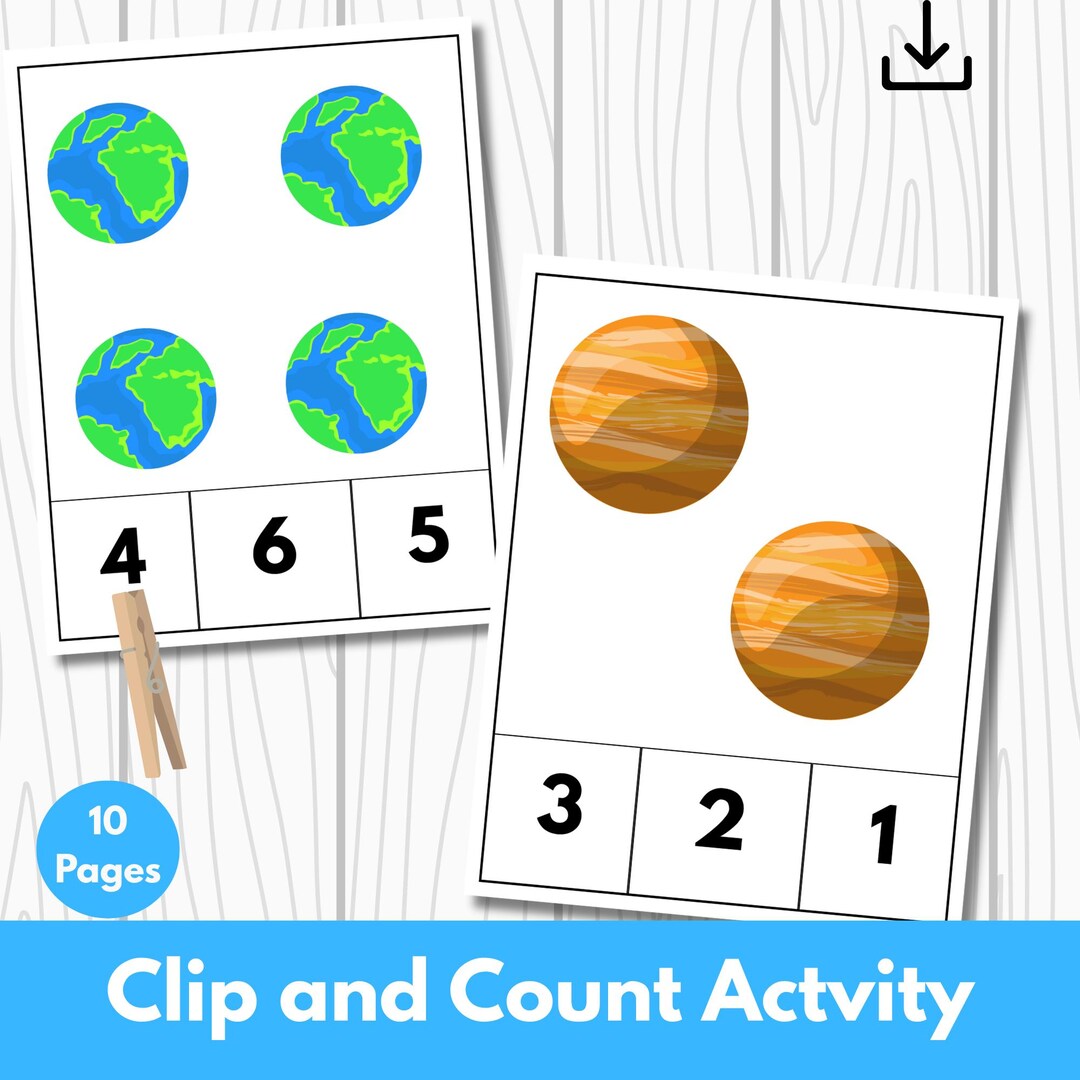 Clip and Count Space Worksheets | Preschool Math Activity | Planet ...