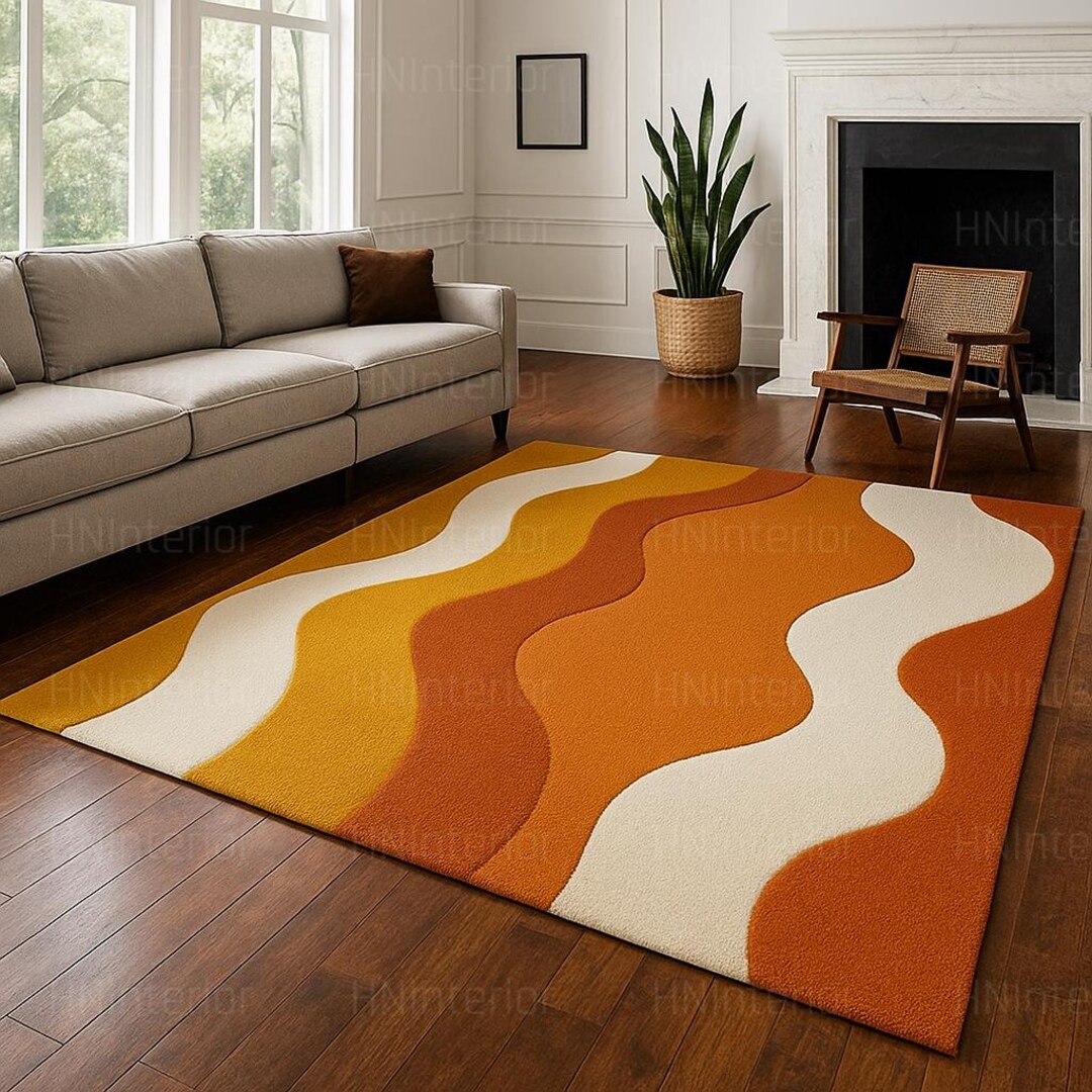 Retro Wavy Area Rug – 70s Mid Century Modern Carpet - Etsy