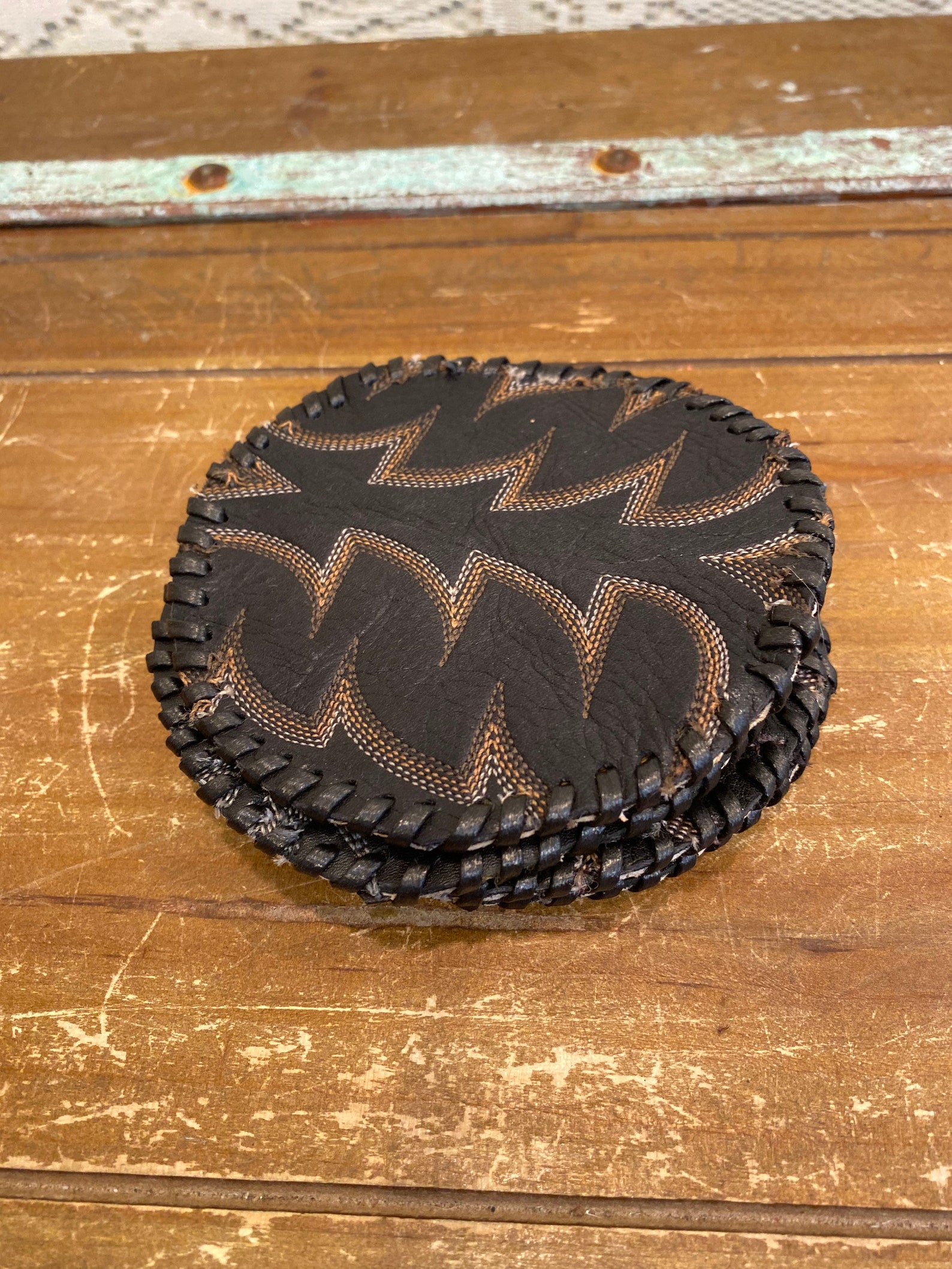 Black Leather Vintage Cowboy Boot Coasters Hand Stitching Set - Etsy