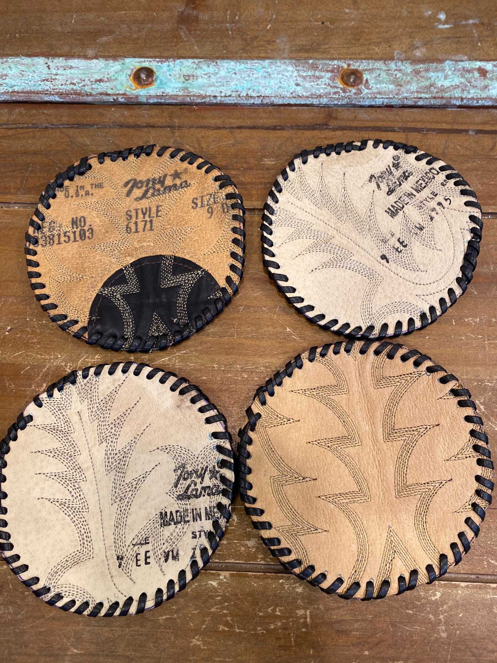 Black Leather Vintage Cowboy Boot Coasters Hand Stitching Set - Etsy
