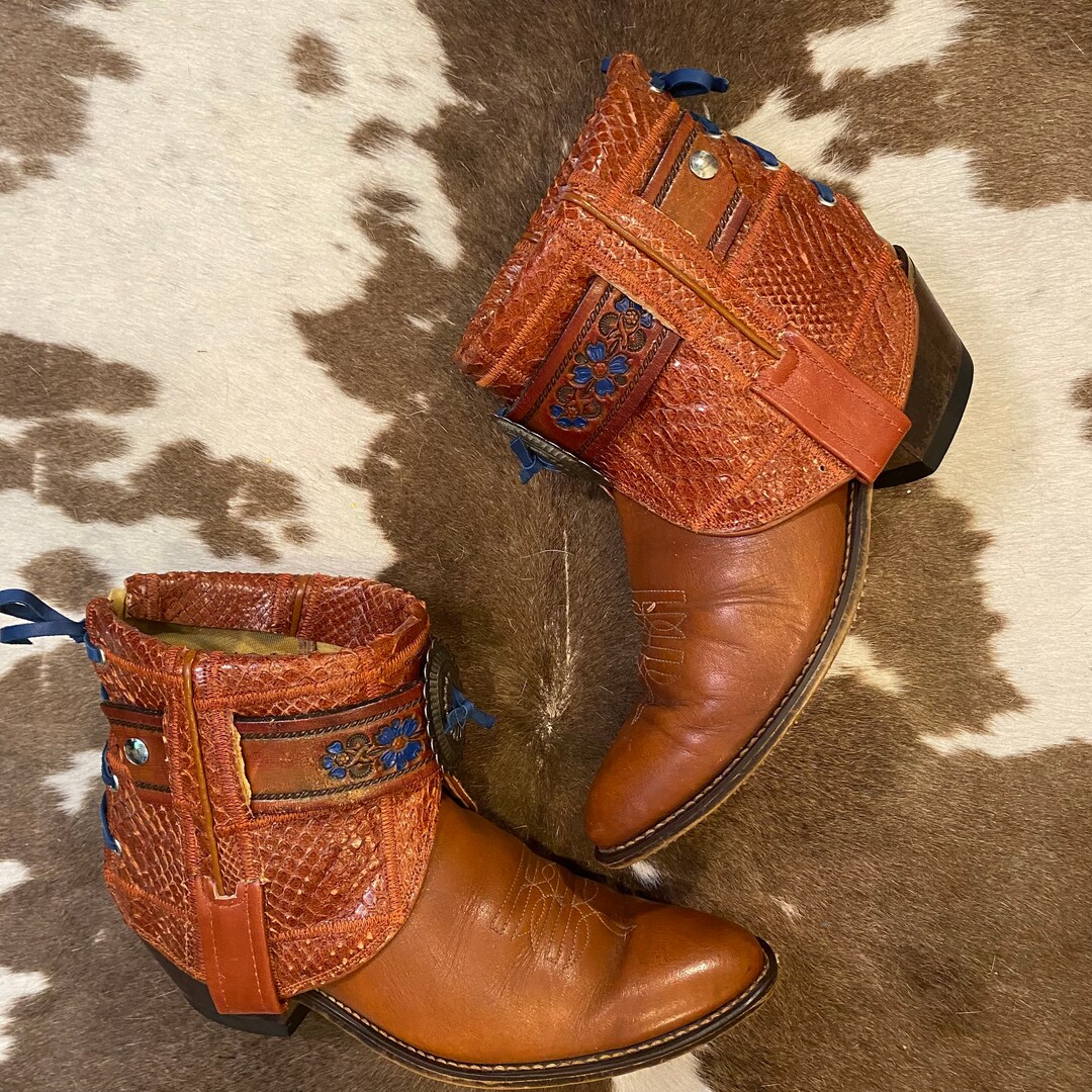 Handcrafted Whiskey Leather and Genuine Snakeskin Acme Cowgirl Ankle ...